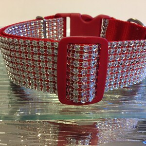 Silver Rhinestone Bling Big Dog Collars Red Cotton or Nylon 1.5" Wide ...