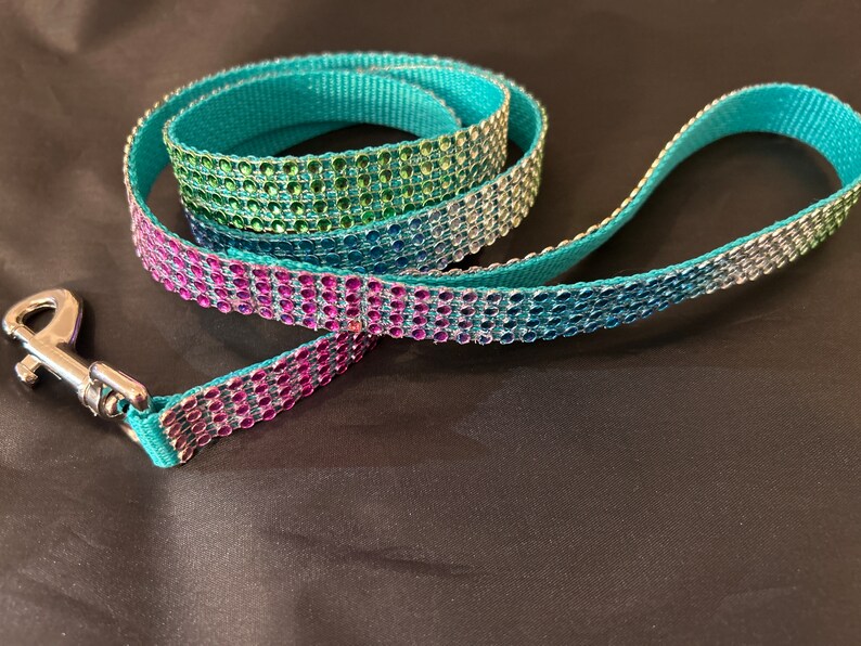 Rainbow Bling Dog Leash, Teal Blue Nylon, Elegant Diamanté - Etsy