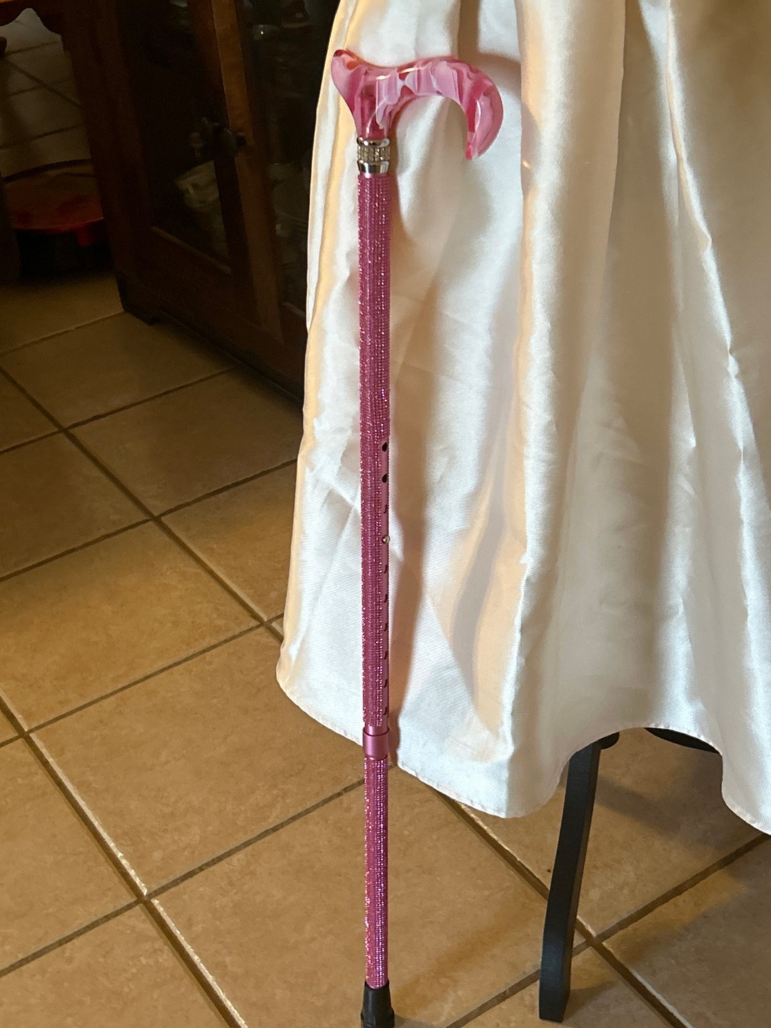 Light Pink Cane With Real Glass Rhinestones. Beautiful Marbled Pink ...
