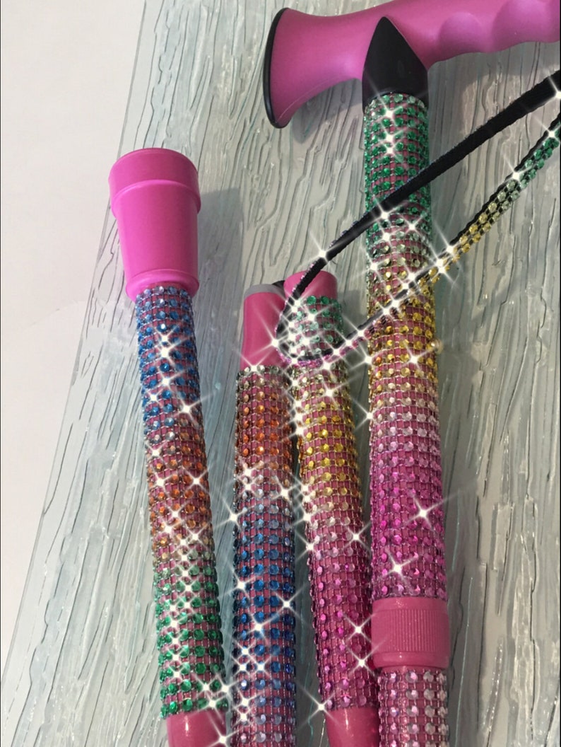 Rainbow Rhinestone Bling Folding Walking Cane Pink Sparkly - Etsy