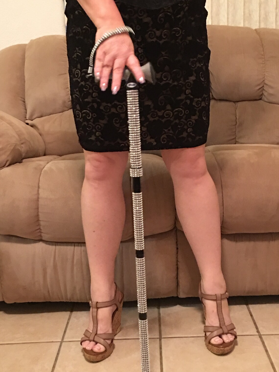 Silver Rhinestone Bling Walking Cane Adjustable Folding for - Etsy