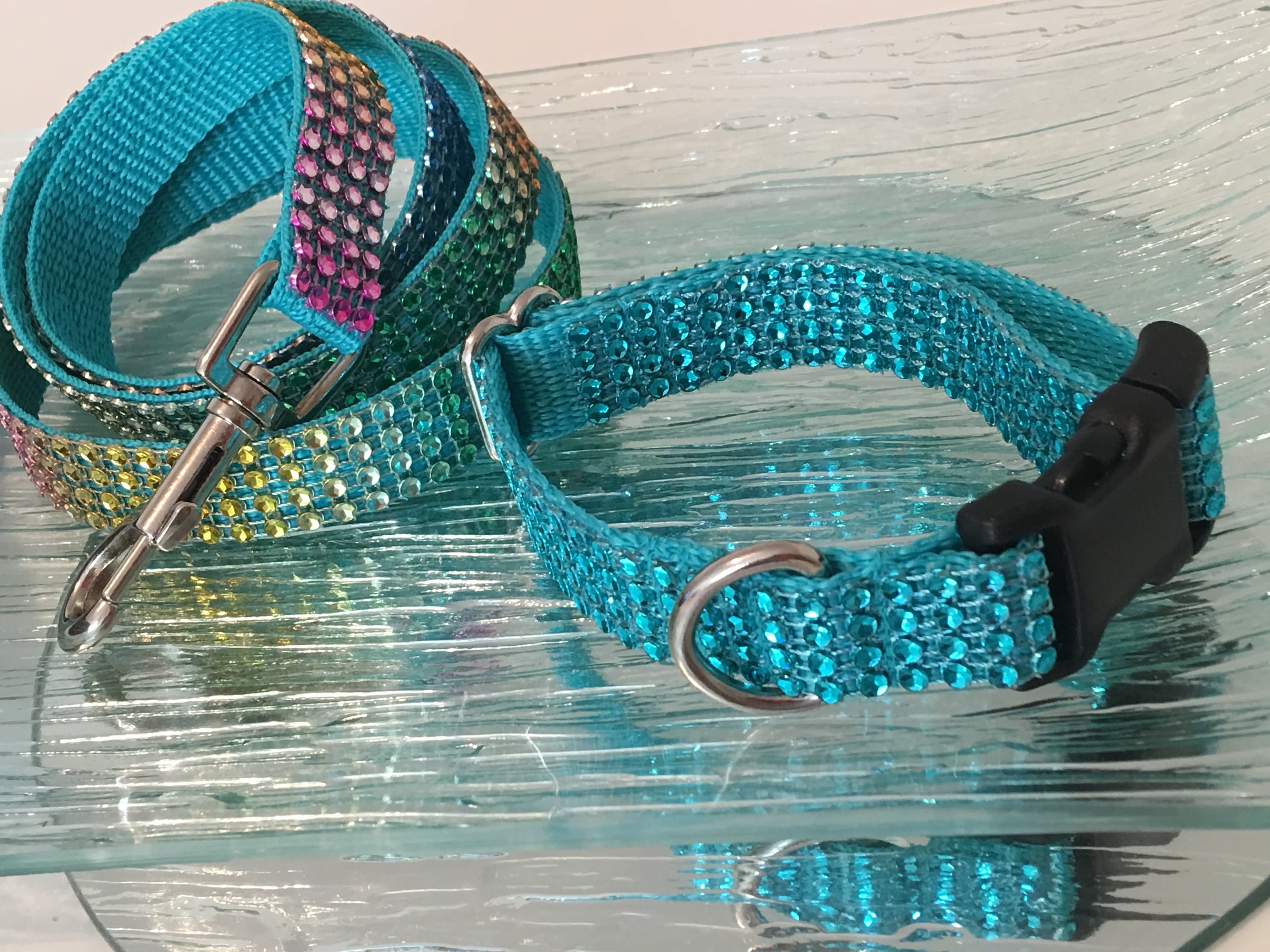 Rainbow Bling Dog Leash, Teal Blue Nylon, Elegant Diamanté - Etsy