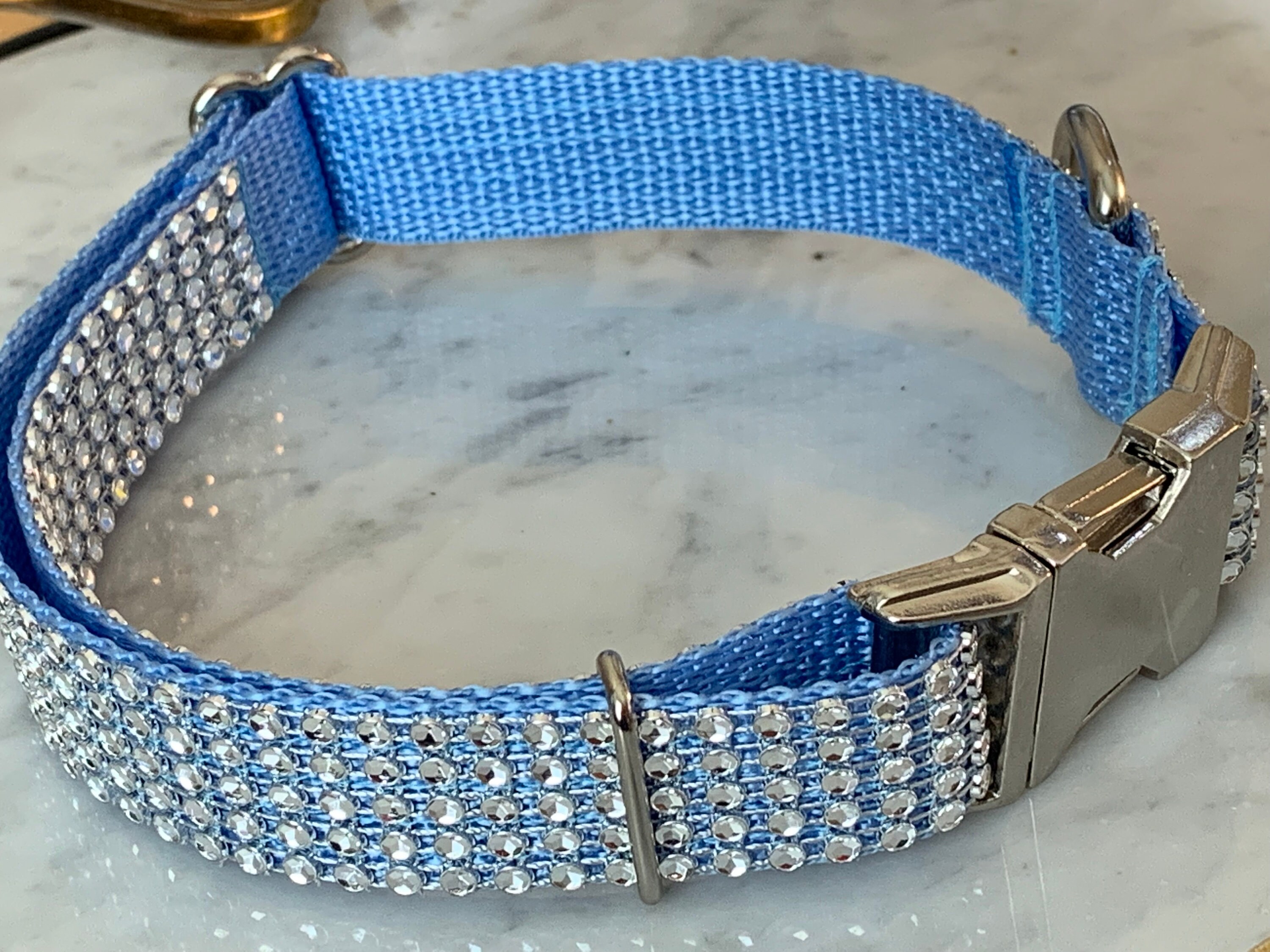 Rhinestone Silver Blue Diamond Bling Dog Collar Metal Buckle | Etsy
