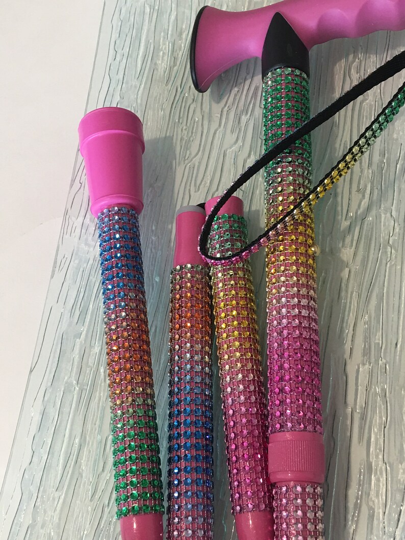 Rainbow Rhinestone Bling Folding Walking Cane Pink Sparkly - Etsy