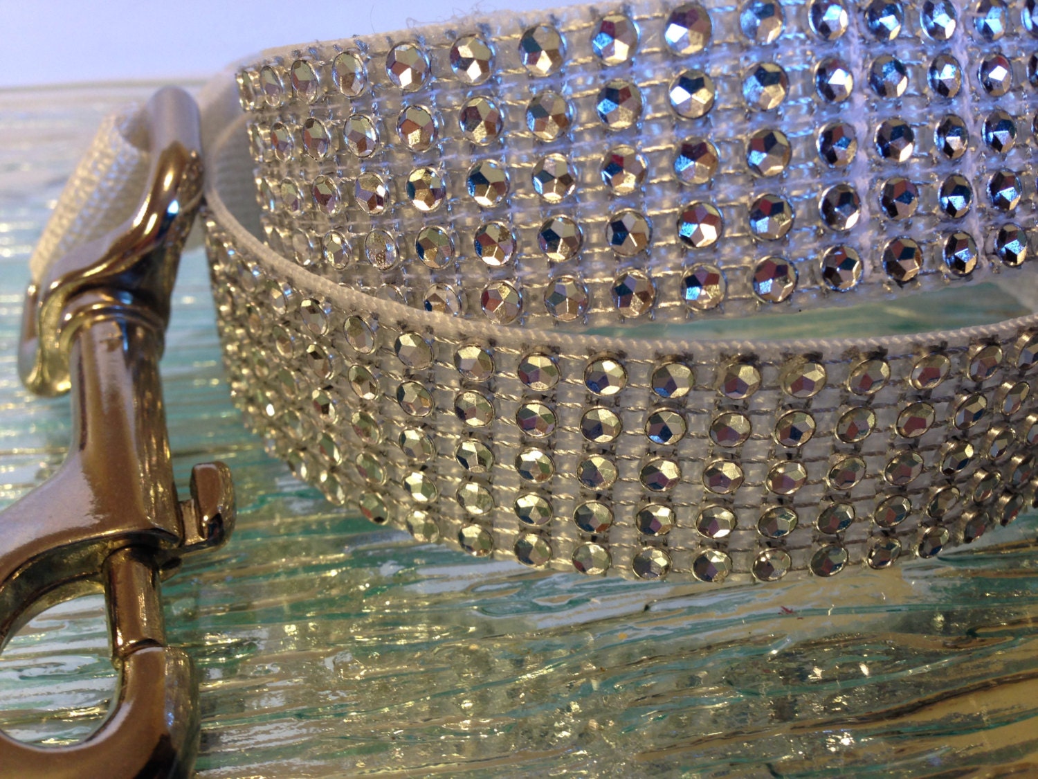 Rhinestone Silver Bling Dog Leash Sparkle White Nylon Pet - Etsy