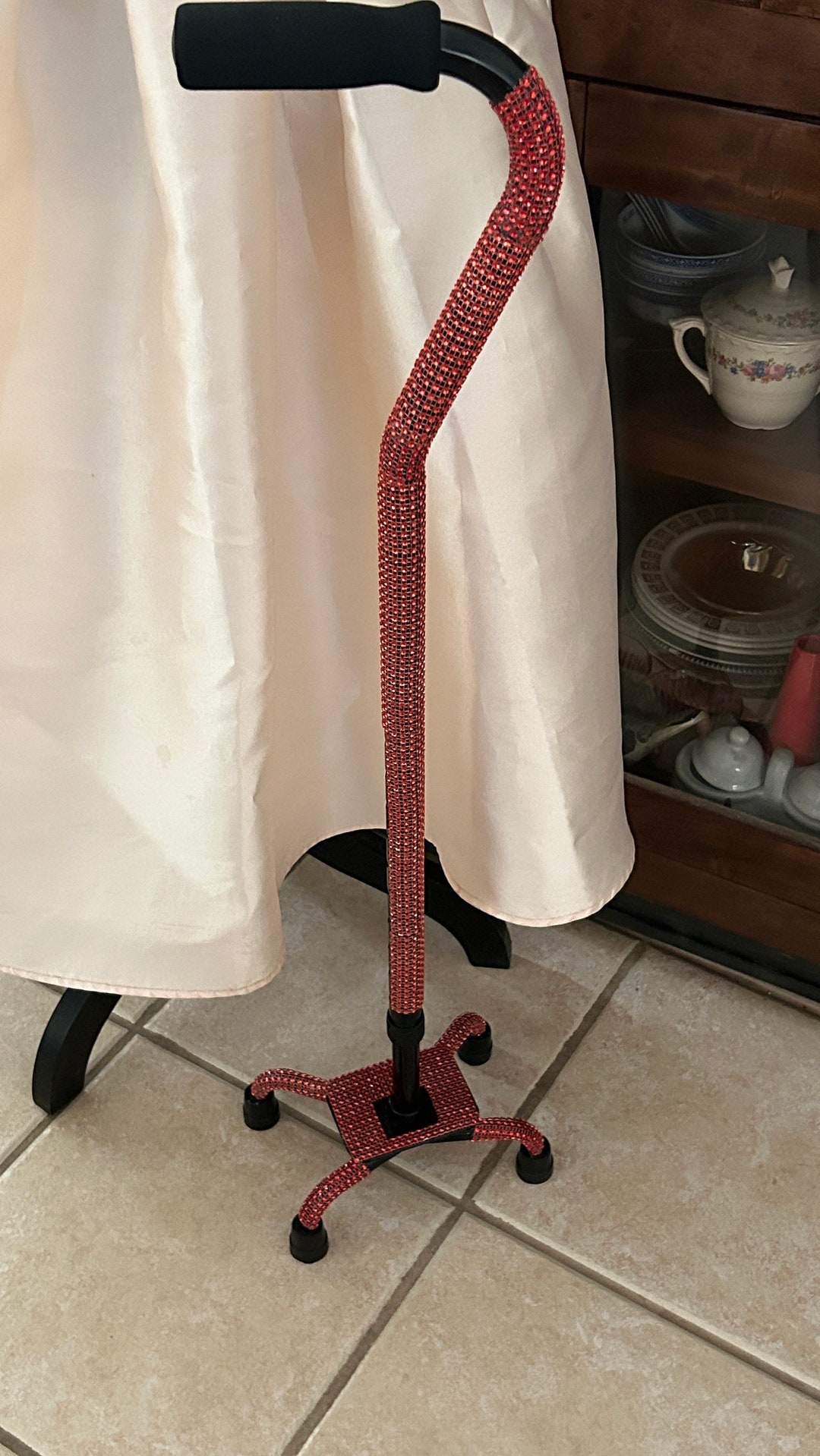 Red Bling Quad Cane, Handmade. Four Foot Metal Base. Sturdy and Elegant ...