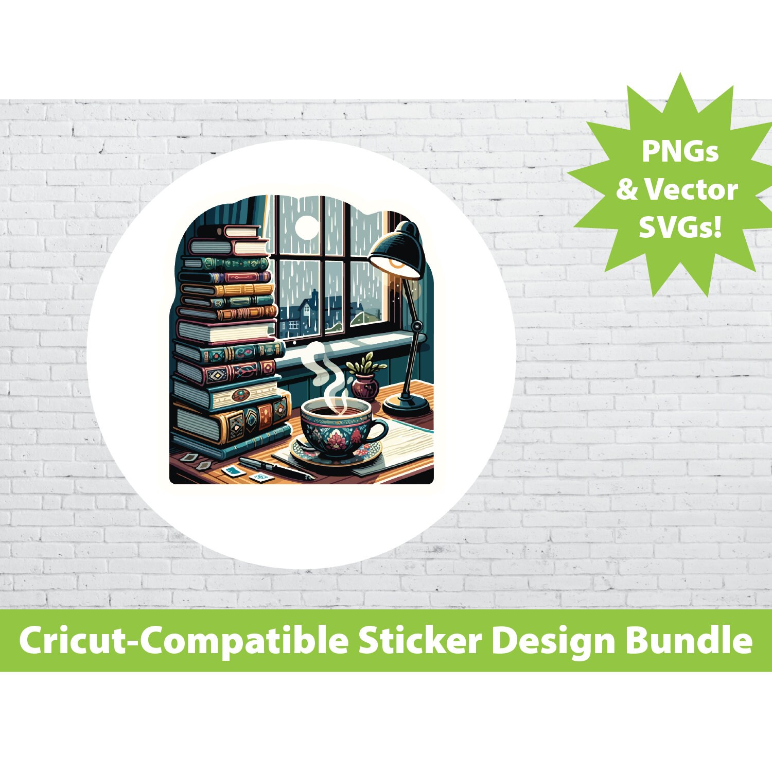 Cricut Print & Cut Sticker Design Set: Hygge Reading Raining Cozy PNG ...