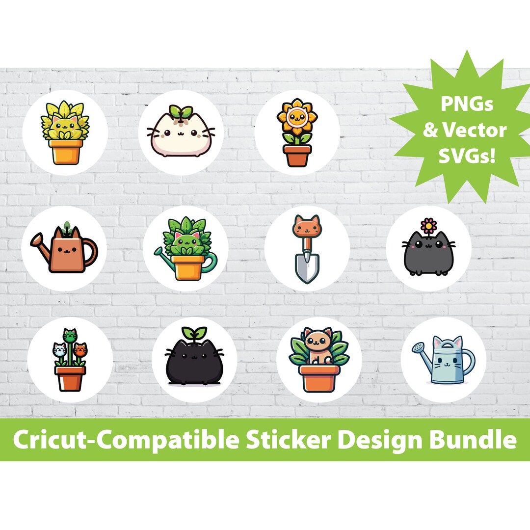 Cricut Print & Cut Sticker Design Set: Cat Plant Pet Printable Instant ...