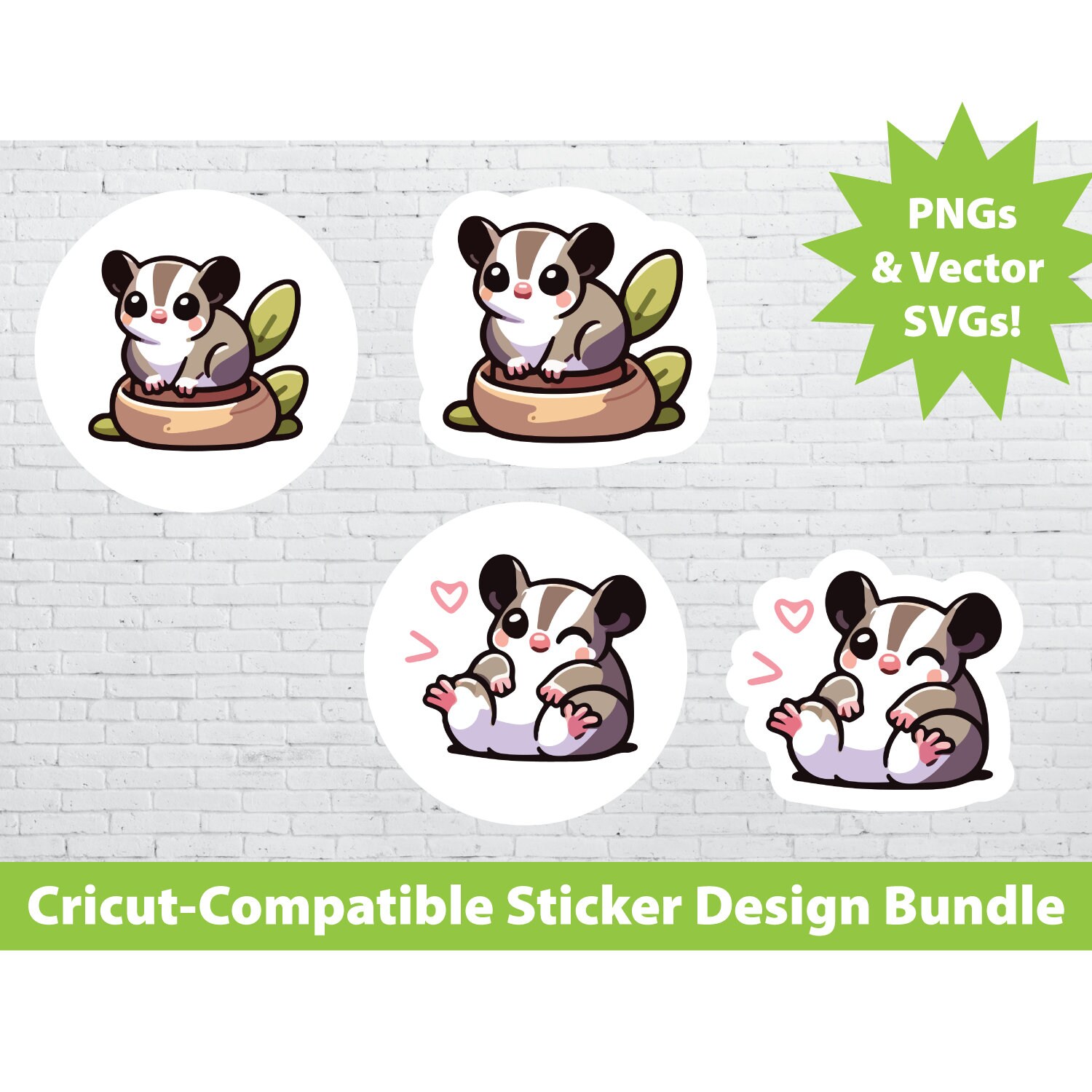 Cricut Print & Cut Sticker Design Set: Sugar Gliders Printable PNG SVG ...