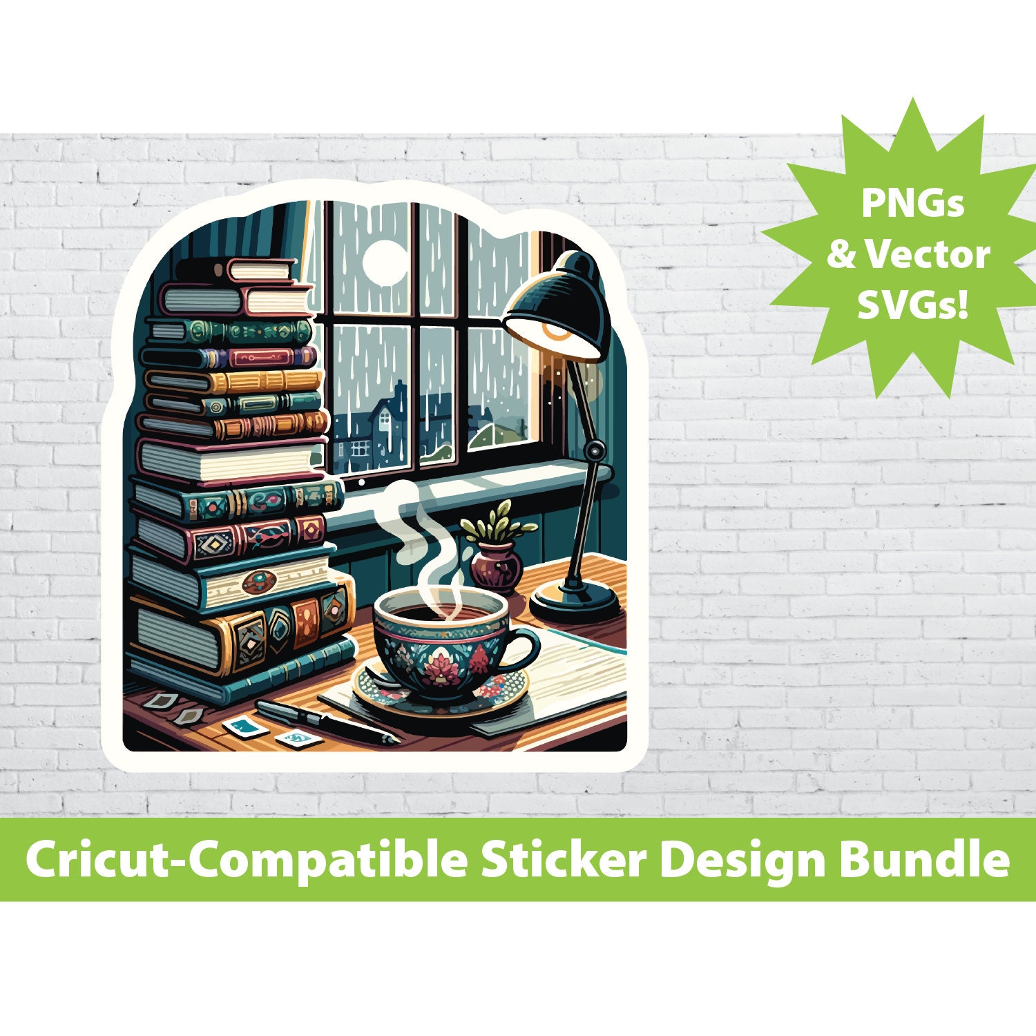 Cricut Print & Cut Sticker Design Set: Hygge Reading Raining Cozy PNG ...