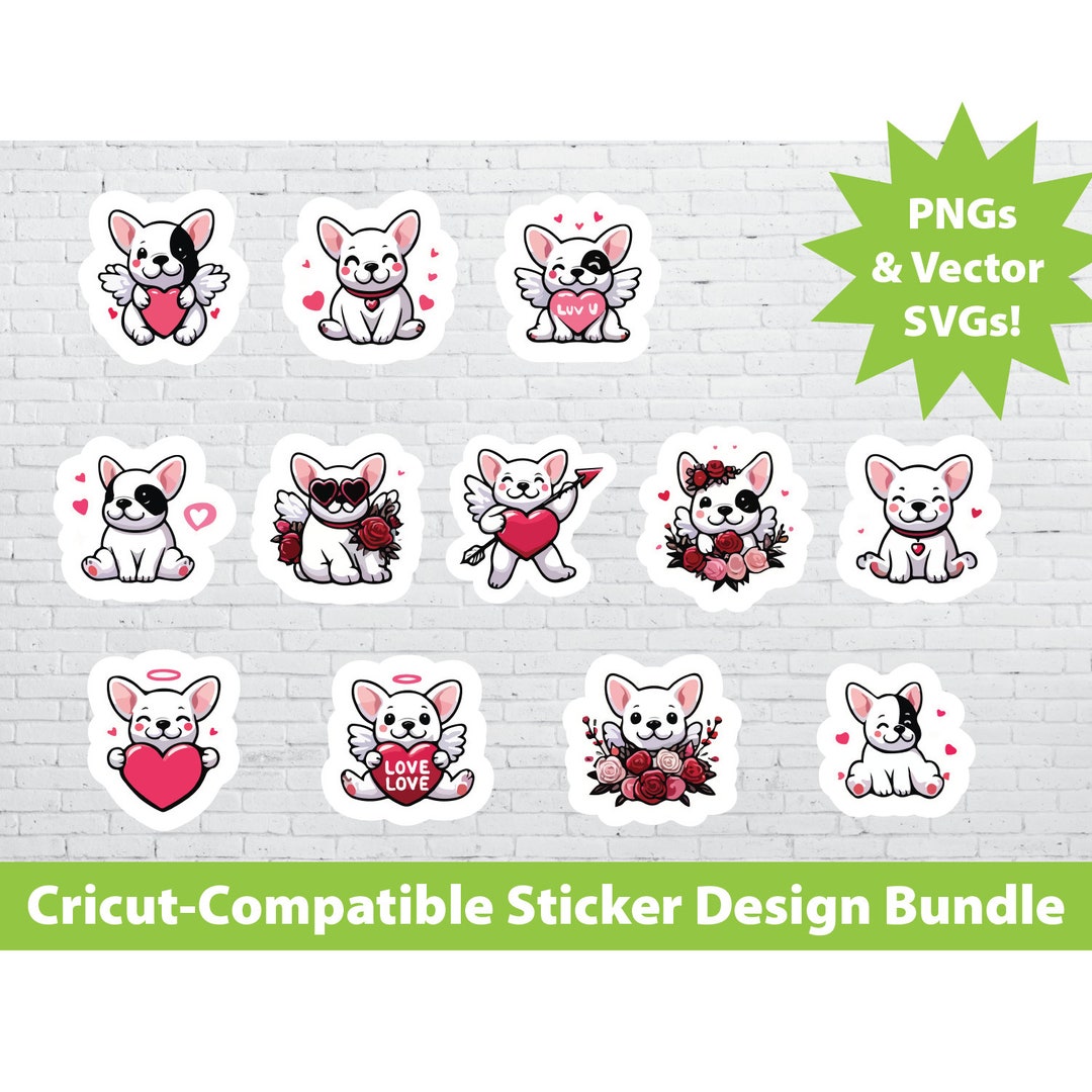 Cricut Print & Cut Sticker Design Set French Bulldog Valentine's Day ...