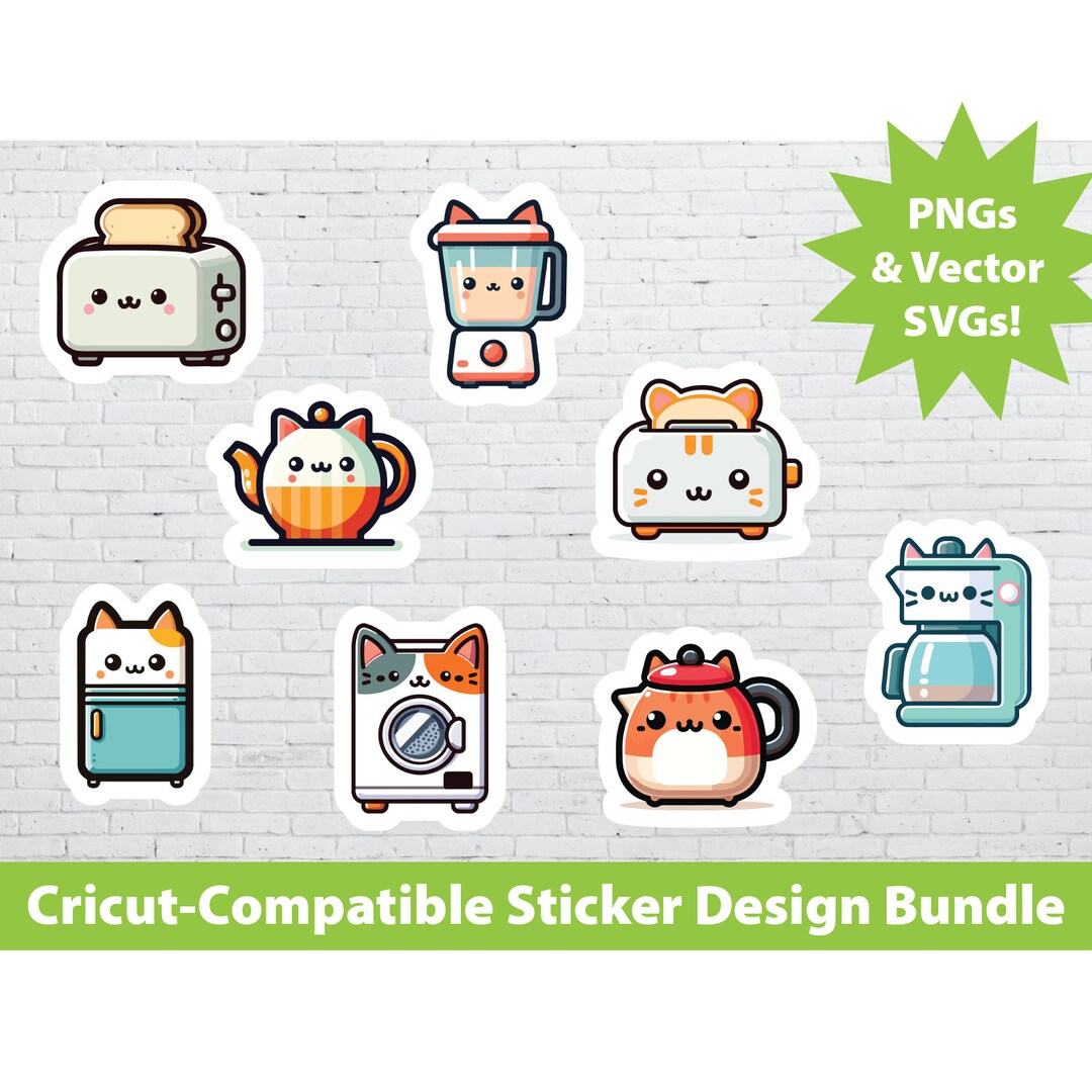 Cricut Print & Cut Sticker Design Set: Cat Appliances Printable Instant ...