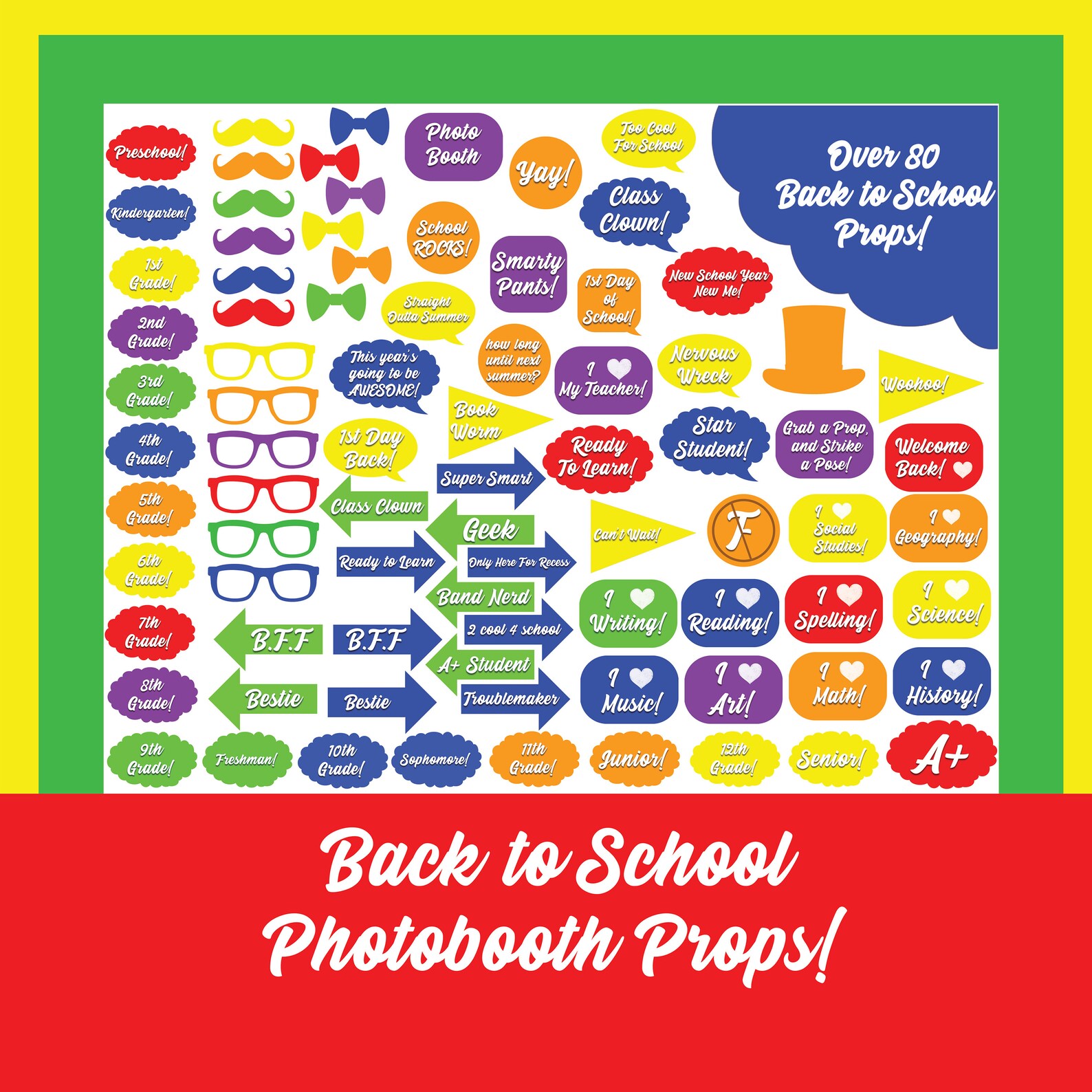 Back to School Photo Booth Prop Signs and Decoration Over 80 PDF ...