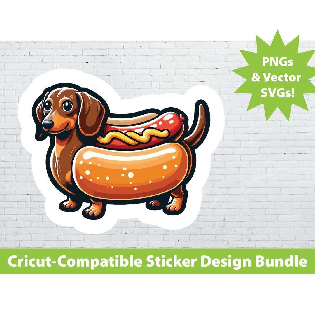 Cricut Print & Cut Sticker Design Set: Dachshund Hot Dog Weiner Dog PNG ...