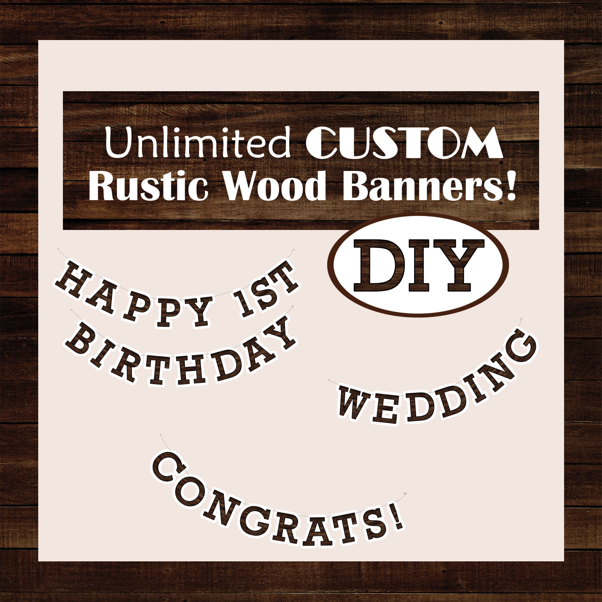 Rustic Wood Custom DIY Banner Signs and Decorations Alphabet Numbers ...