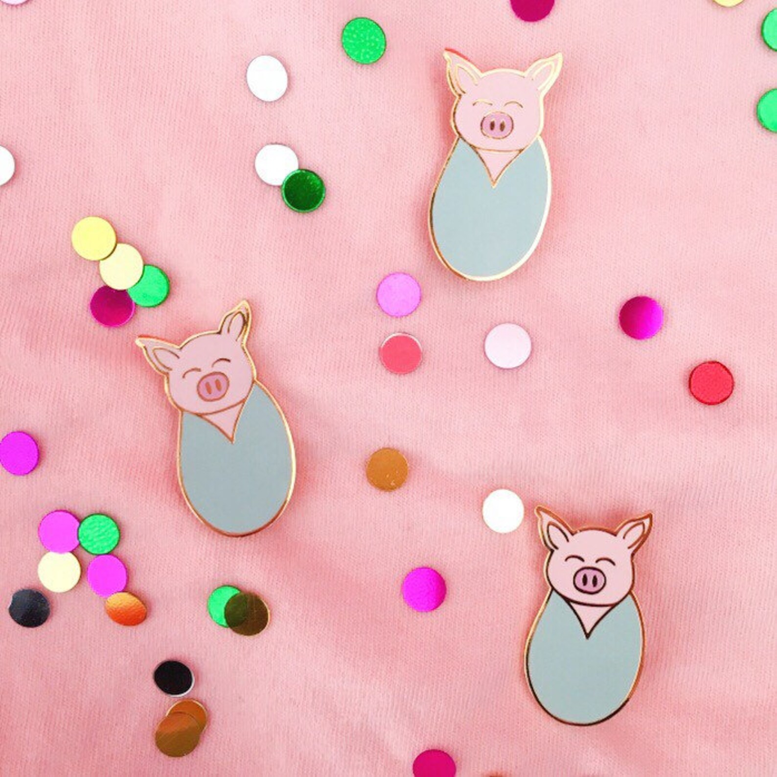 Pink pig pin pig in a blanket pin cute enamel pin pig | Etsy