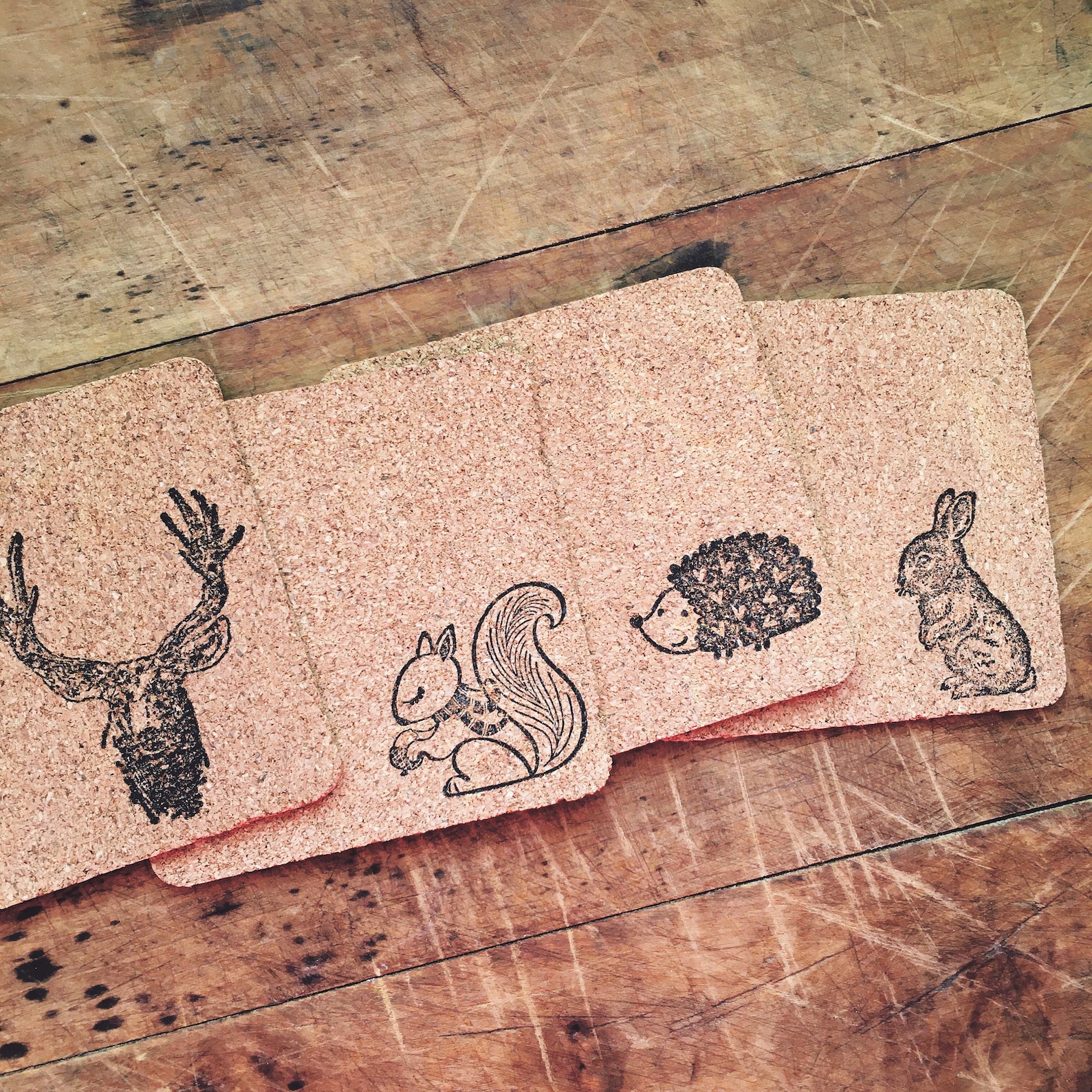Woodland Animal Coaster Set Cork Animal Coasters Cork - Etsy