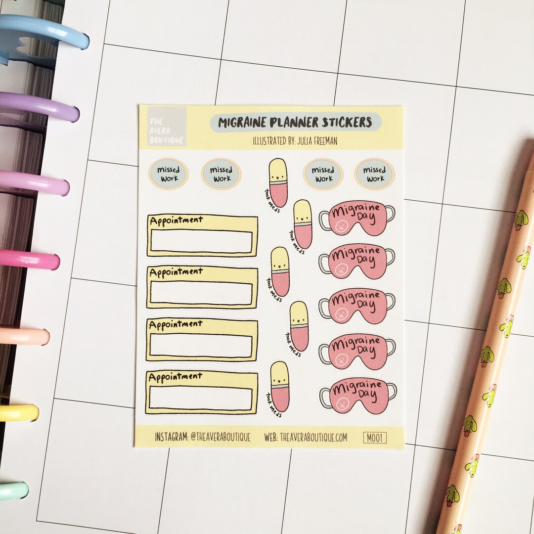 Migraine Planner Sticker Sheet, Migraine Tracker Sticker Sheet, Planner ...