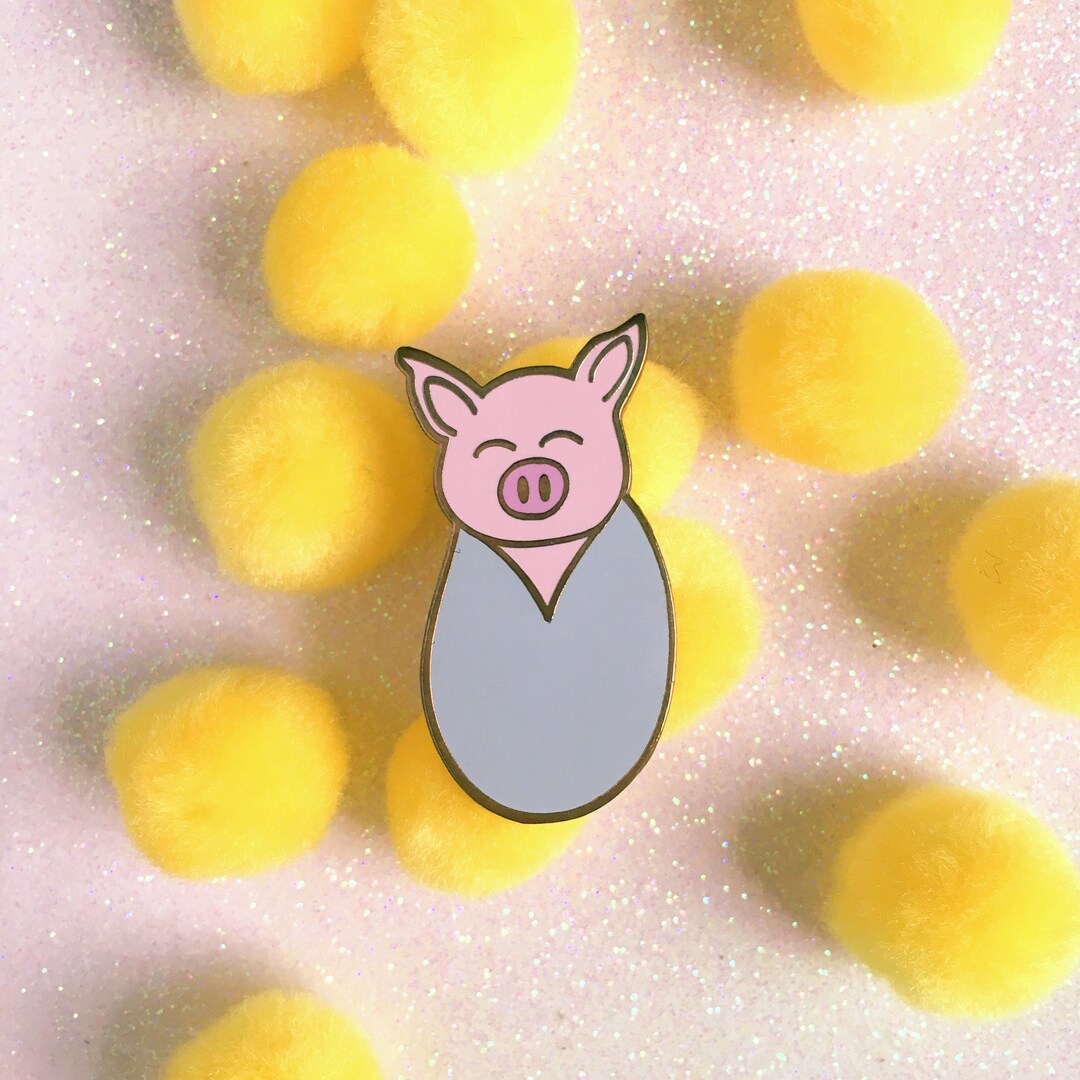 Pink Pig Pin, Pig in a Blanket Pin, Cute Enamel Pin, Pig Lover, Vegan ...