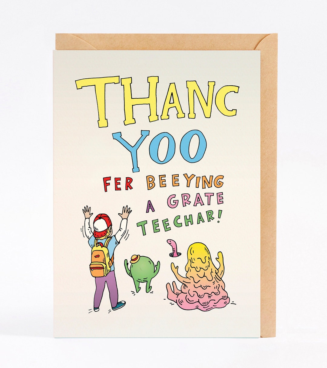 Hand Drawn Thank You Teacher Card: Thanc Yoo - Etsy