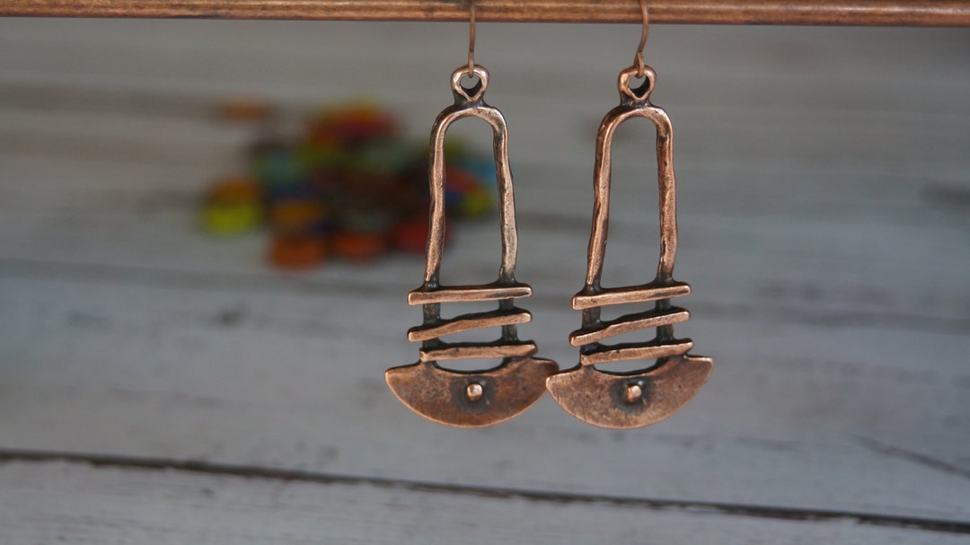 Dangle Earrings Boho Ethnic Artisan Copper - Etsy
