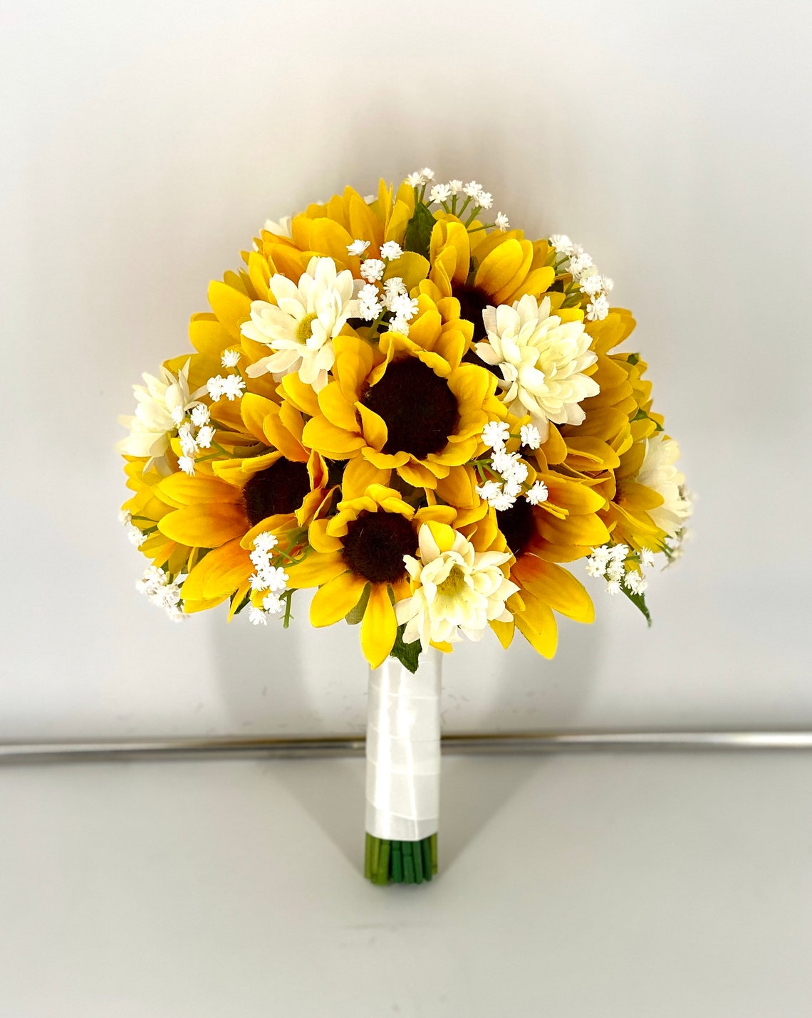 10 Sunflower Bouquet Babys Breath and Sunflower | Etsy