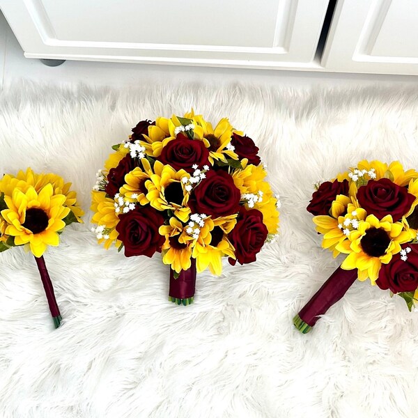 Sunflower and Rose Bouquet - Etsy