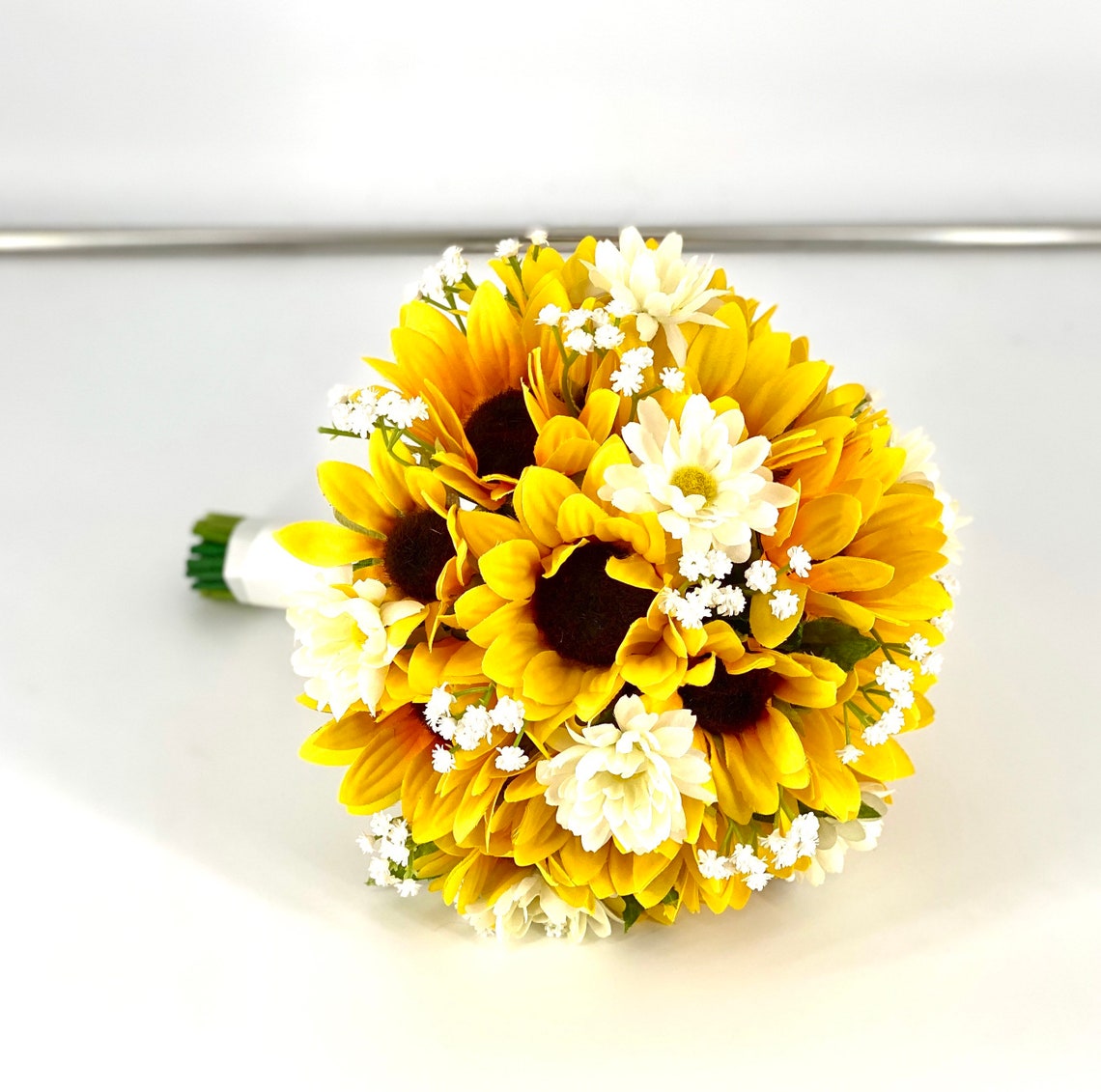 10 Sunflower Bouquet Babys Breath and Sunflower | Etsy