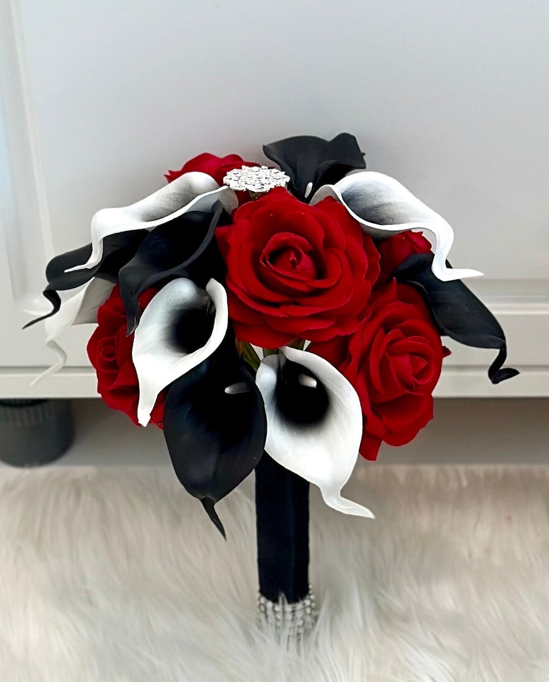 Red and Black Bouquet, Red Rose Wedding Bouquet, Rose Bouquet, Burgundy ...
