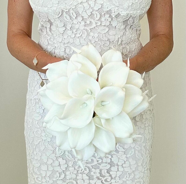 Ivory Calla Lily Bridesmaid Bouquet: Real Touch Cream White Bouquet ...