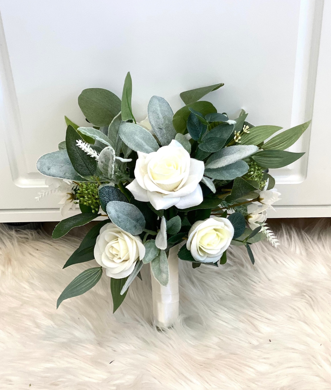 Eucalyptus Bouquet, Rose Bridal Bouquet, Greenery Bouquet, Ivory Rose ...