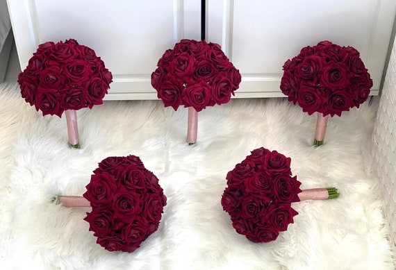 Burgundy Rose Bouquet Rose Bouquet Red Rose Bouquet | Etsy