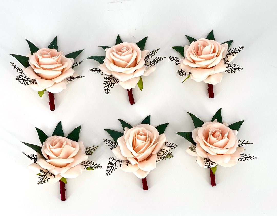 1 Blush Boutonnière, Blush Rose Boutonnière, Pink Boutonnière, Burgundy ...