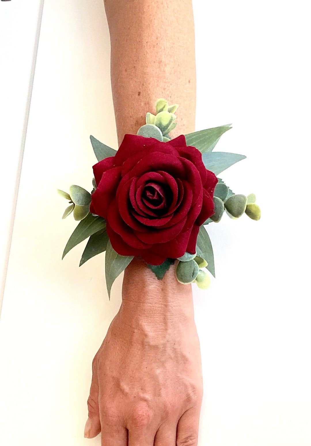 Burgundy Rose Corsage, Deep Red Silk Rose Wrist Corsage, Red Rose ...