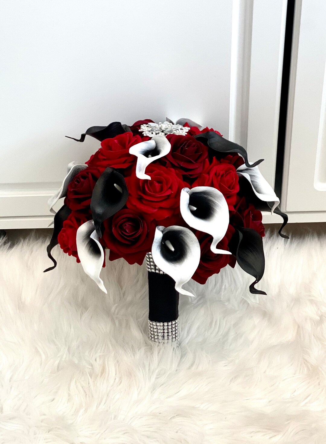 Red and Black Bouquet, Bridal Bouquet, Rose Bouquet, Burgundy Rose ...