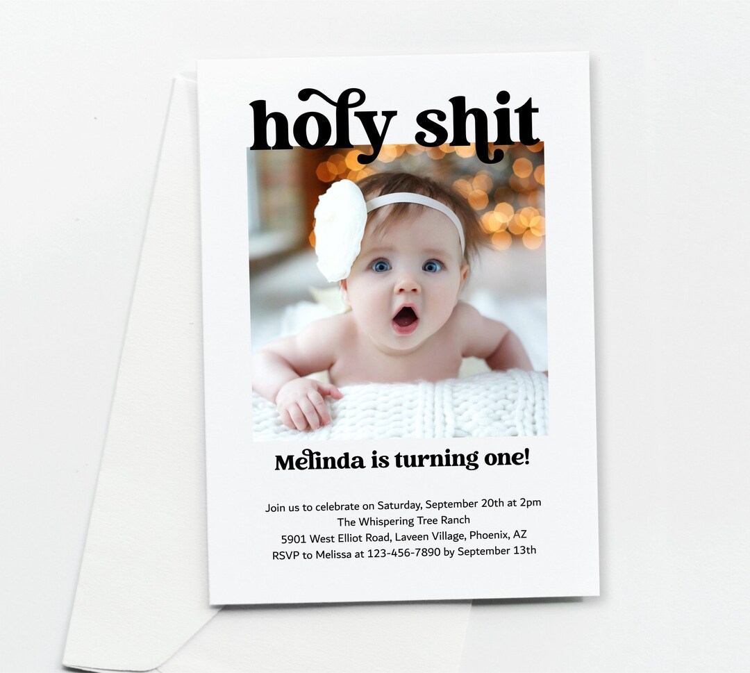 Funny First Birthday Party Invitation Template Printable Holy - Etsy