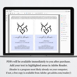Deer Antler Hunter Invitation Template, Stag / Buck & Doe Couple ...
