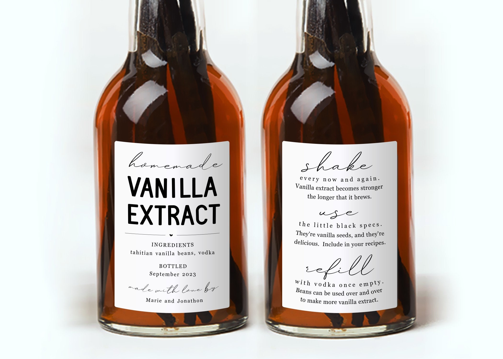 Homemade Vanilla Extract Labels With Instructions Set Of 18 Front And