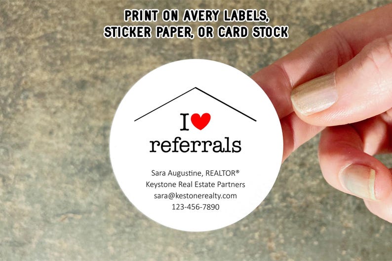 Realtor I Love Referrals Sticker, 2" Round Label, Real Estate Agent ...
