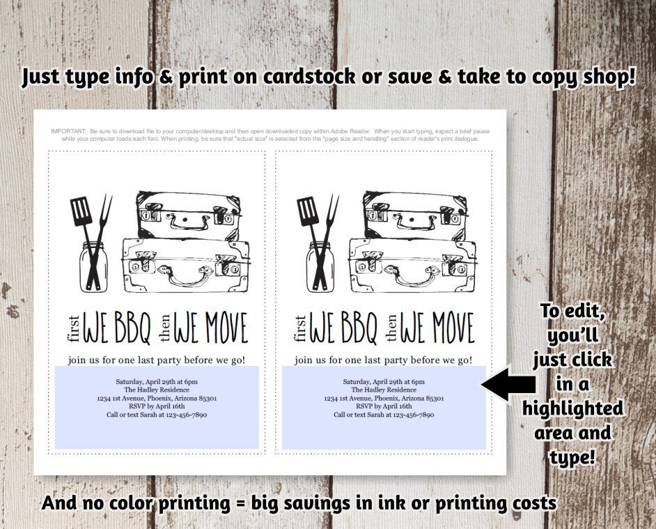 Going Away BBQ Invitation Template - Printable Farewell Barbeque Party ...