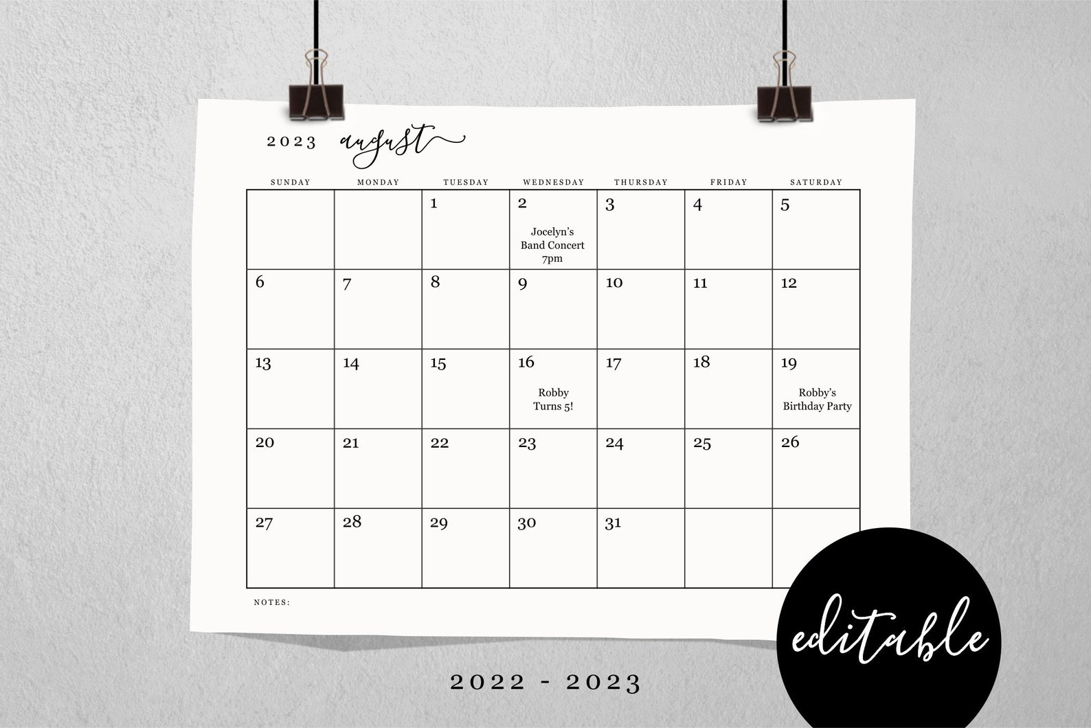 Plantilla de calendario mensual editable Calendario de mes - Etsy España