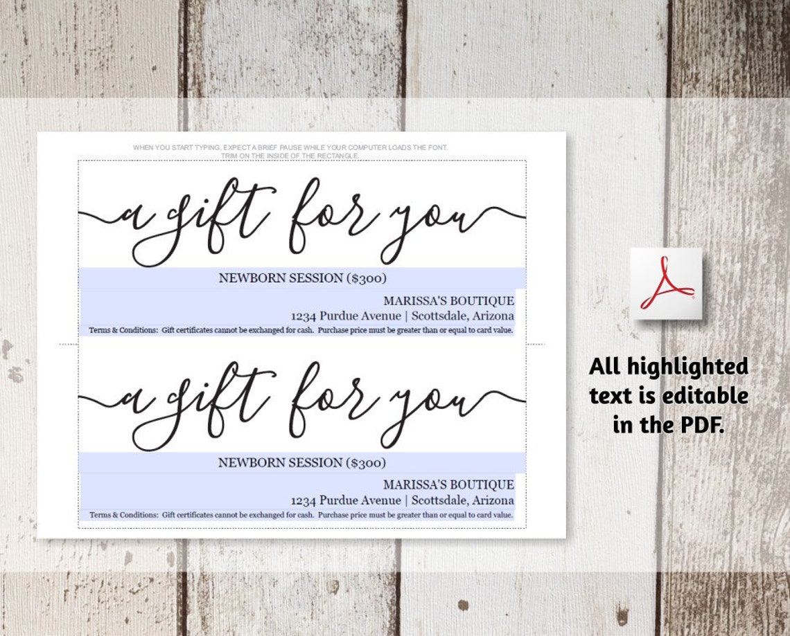 Printable Gift Certificate Gift Card Template Simple Rustic - Etsy