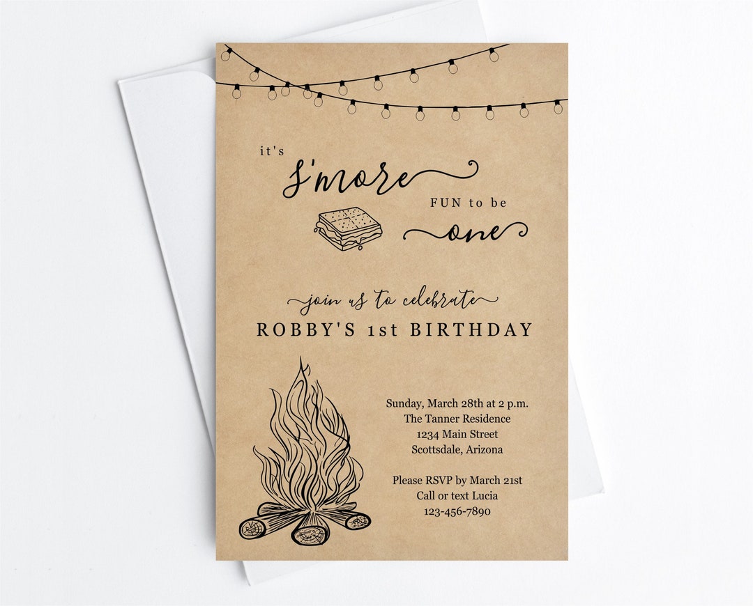 Smore First Birthday Party Invitation Template, Boy Girl Backyard ...