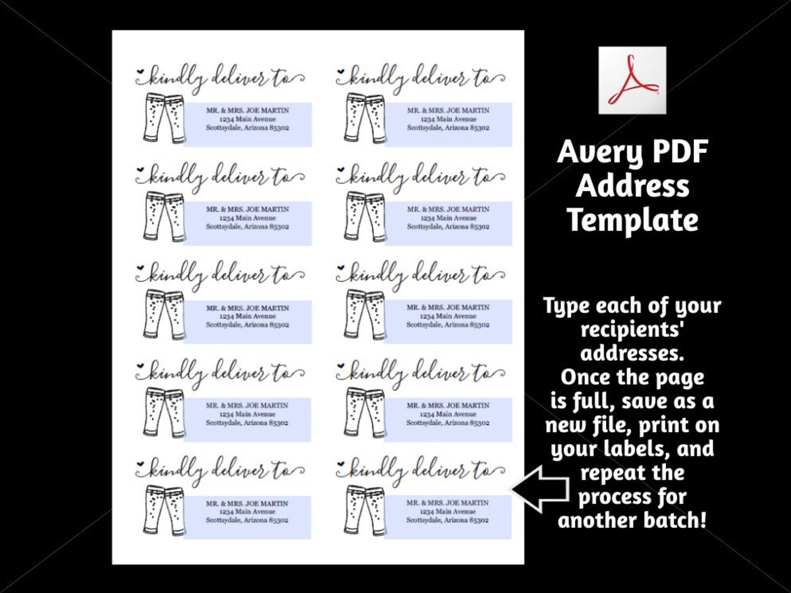 Printable Address Template Envelope Labels Avery 2x4 1x2-5/8 - Etsy