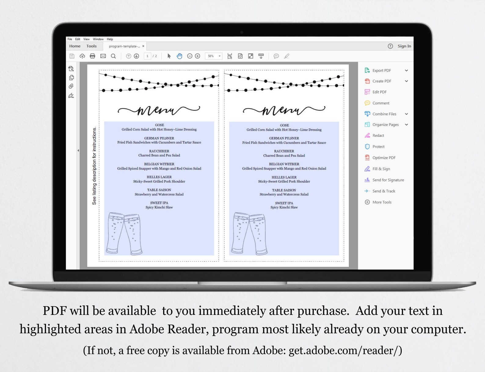 Printable Beer Menu Template Beer Bar Menu Beer Tasting - Etsy