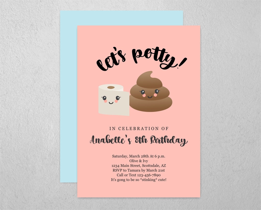 Poop Birthday Invitation Template, Printable Kawaii Poop & TP Emoji ...