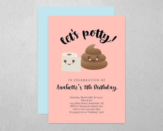 Poop Birthday Invitation Template Printable Kawaii Poop & TP | Etsy