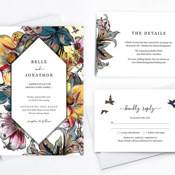 Wedding Invitation Colorful - Etsy