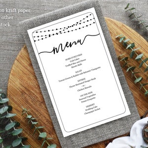 Printable Wedding Menu Template Rustic String Lights, Calligraphy Bar ...