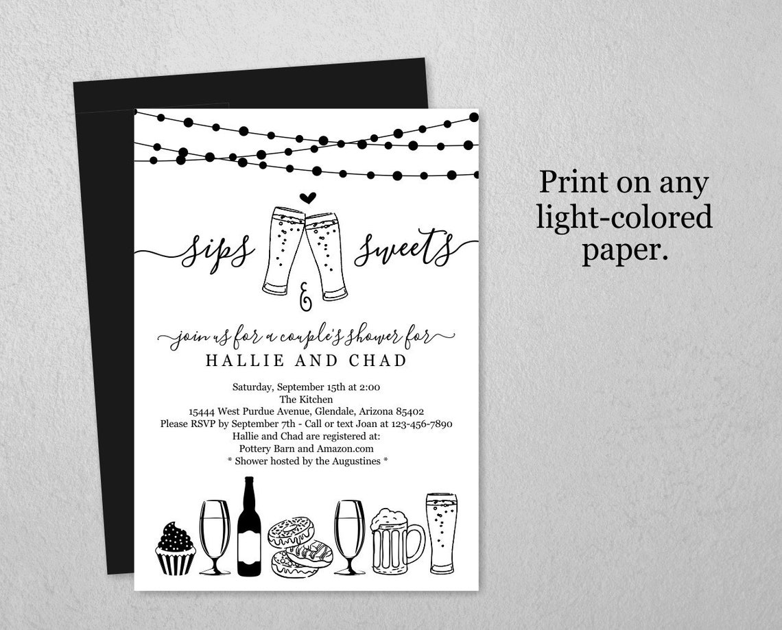 Sips & Sweet Couple Shower Invitation Template Beer and | Etsy
